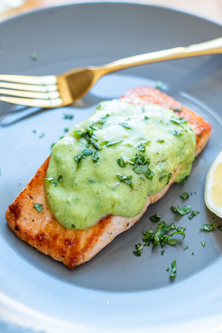 Pan-Seared Salmon with Creamy Avocado Sauce - Kitchen Swagger