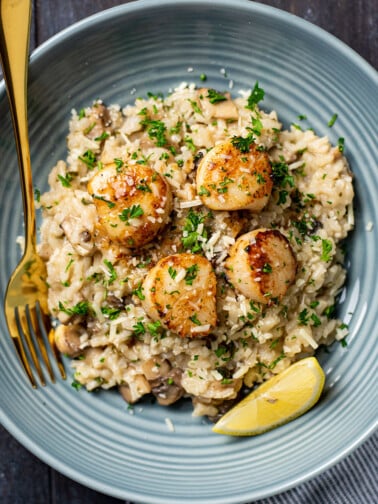 Scallops Over Arugula Pesto Risotto - Kitchen Swagger